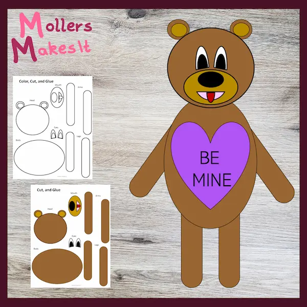 Heart Bear Craft Template, Cut And Glue - Mollers Makes It