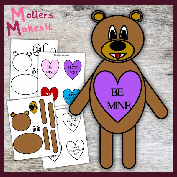 Heart Bear Craft Template, Cut And Glue - Mollers Makes It
