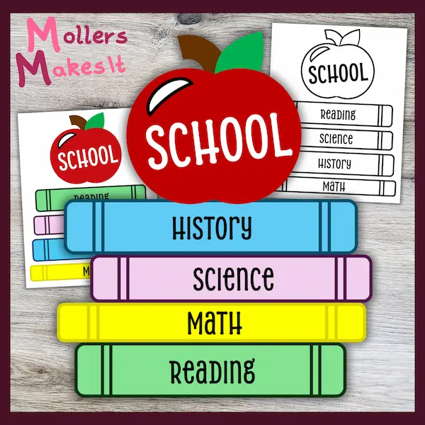 School Apple And Books Craft Template - Mollers Makes It